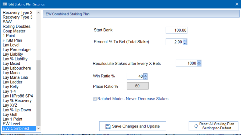 Each Way Combined Staking Plan - The Staking Machine